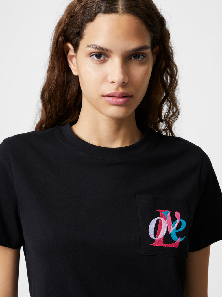 Love Embroidered Pocket T-Shirt Black | French Connection UK