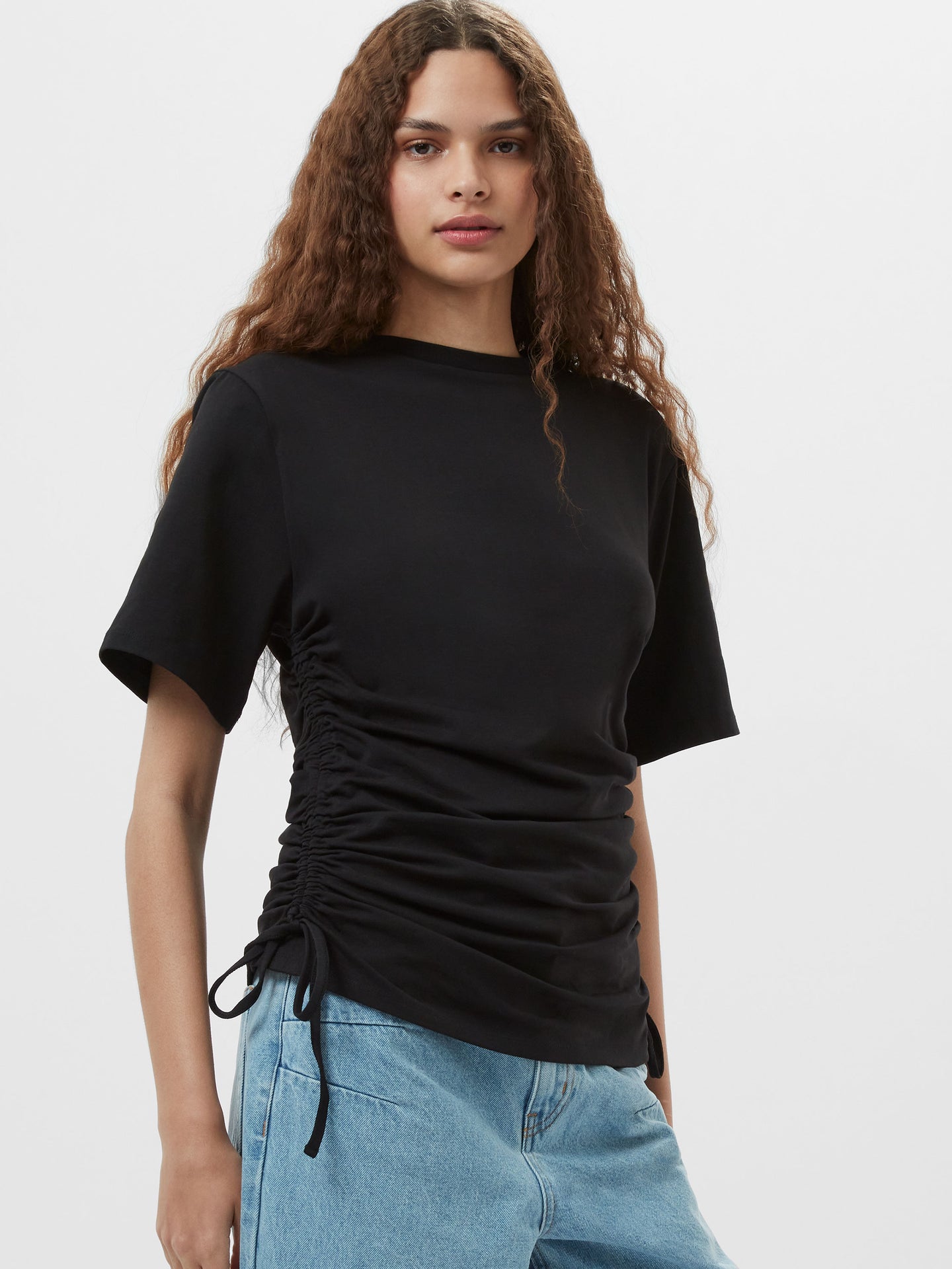 Rallie Ruched Drawstring T-Shirt Black | French Connection UK