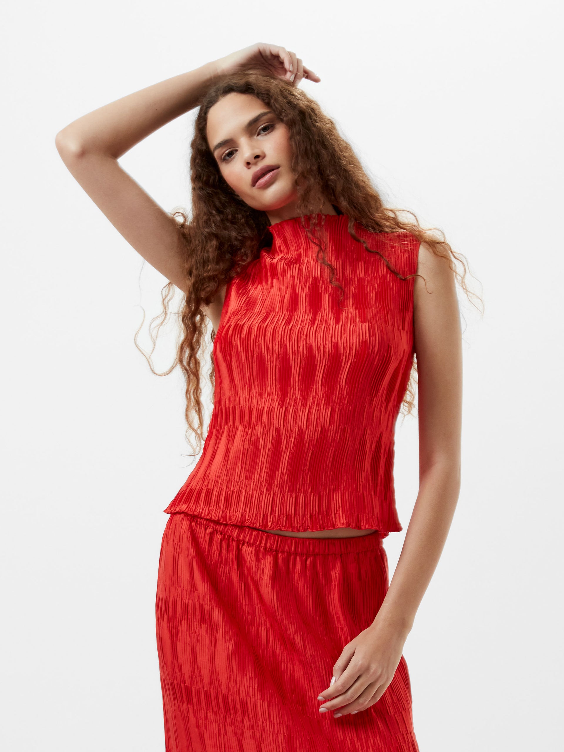 Moira Pleated Sleeveless Top Scarlet Red | French Connection UK