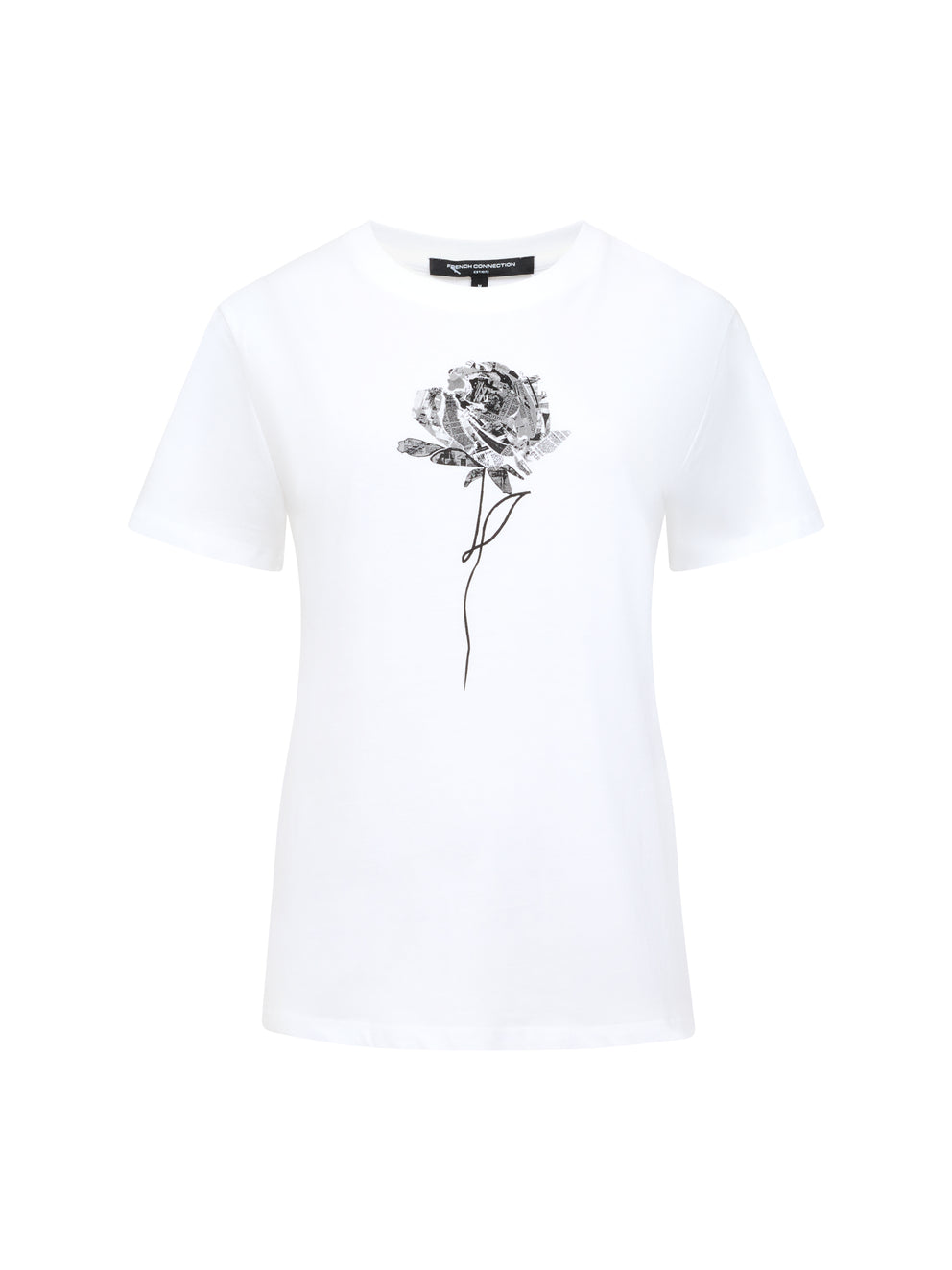 Rose Print Graphic T-Shirt White Black | French Connection UK