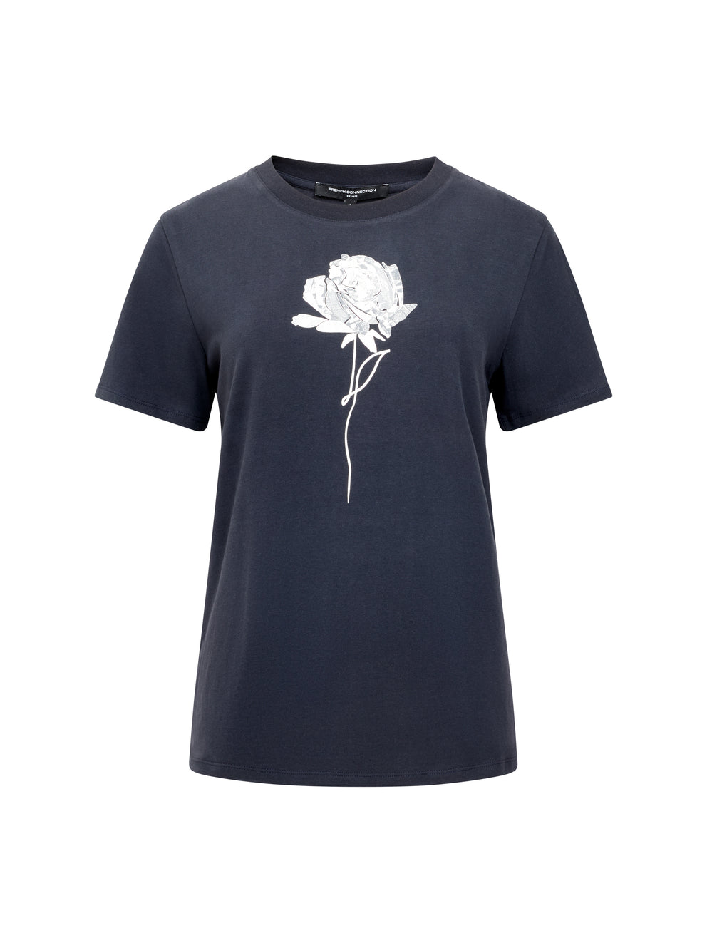 Rose Print Graphic T-Shirt Navy White | French Connection UK