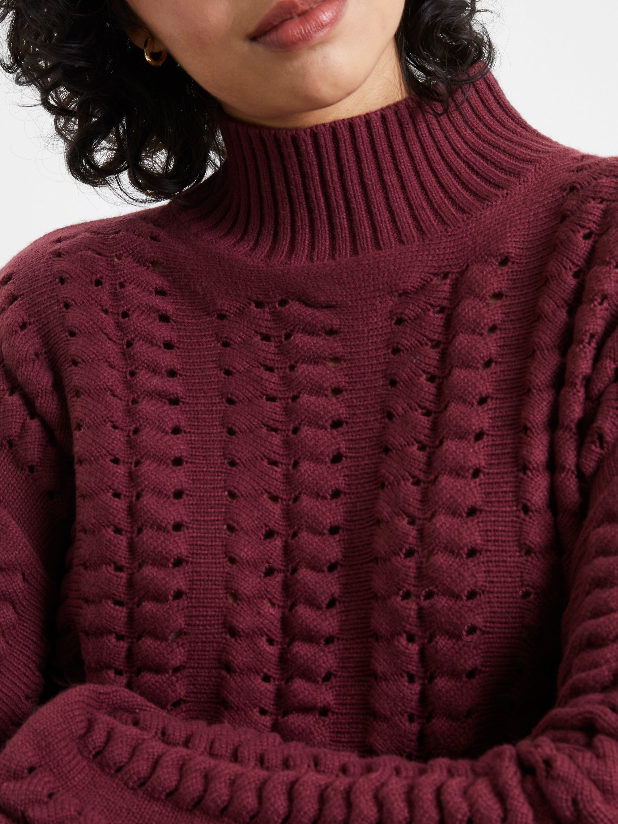 Jolee High Neck Cable Knit Jumper Chocolate Truffle | French Connection UK
