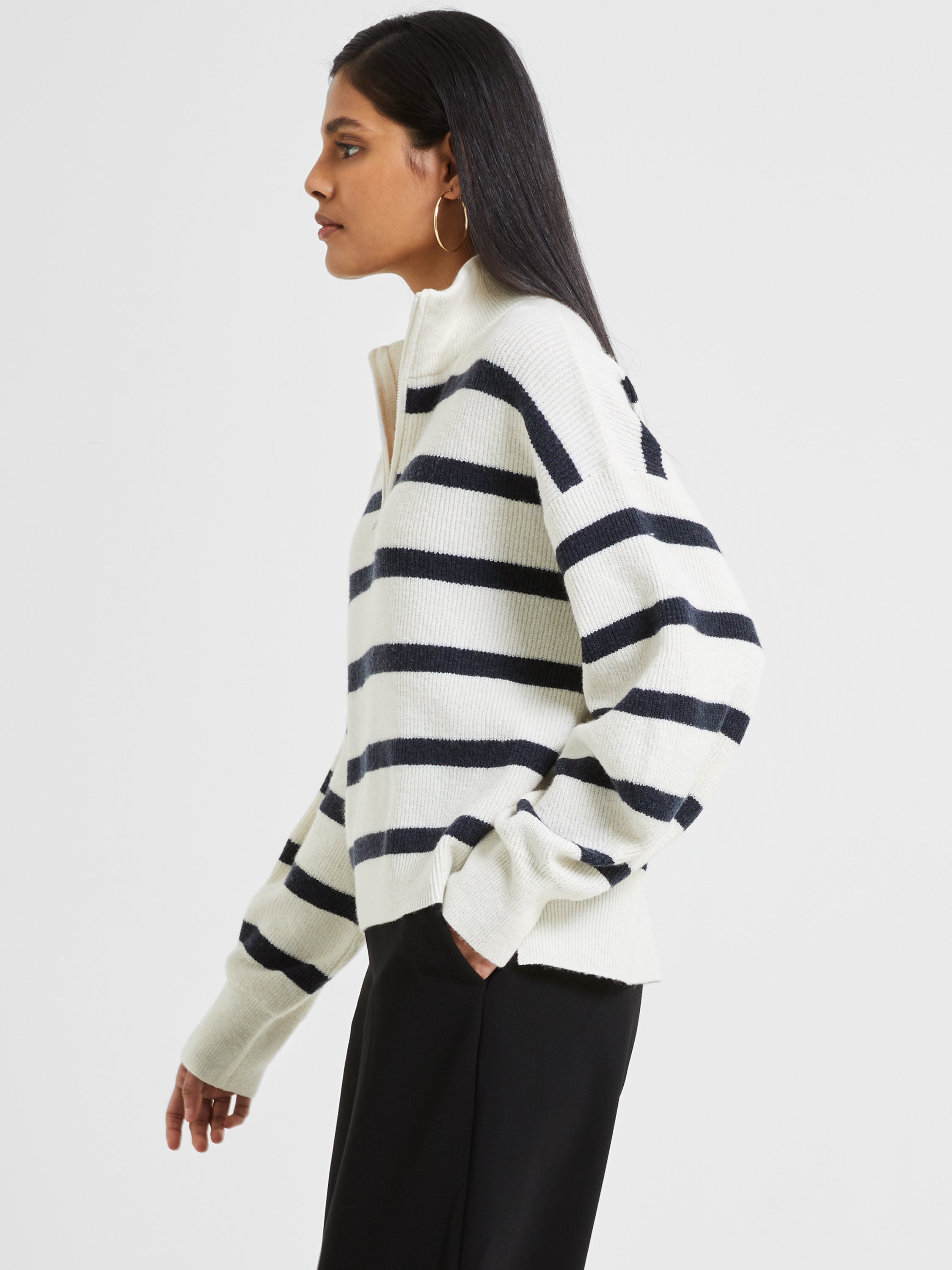 Vhari Recycled Stripe Half Zip Jumper Winter White/Marine | French ...