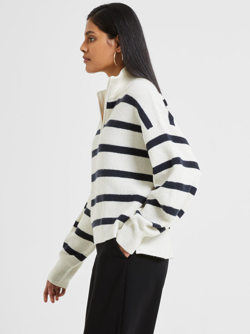 Vhari Recycled Stripe Half Zip Jumper Winter White/Marine | French ...