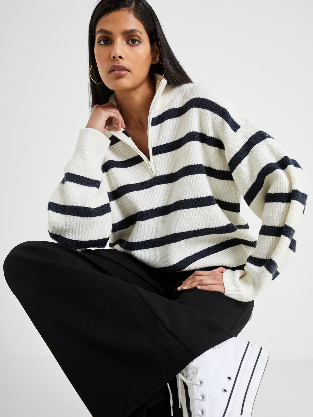 Vhari Recycled Stripe Half Zip Jumper Winter White/Marine | French ...