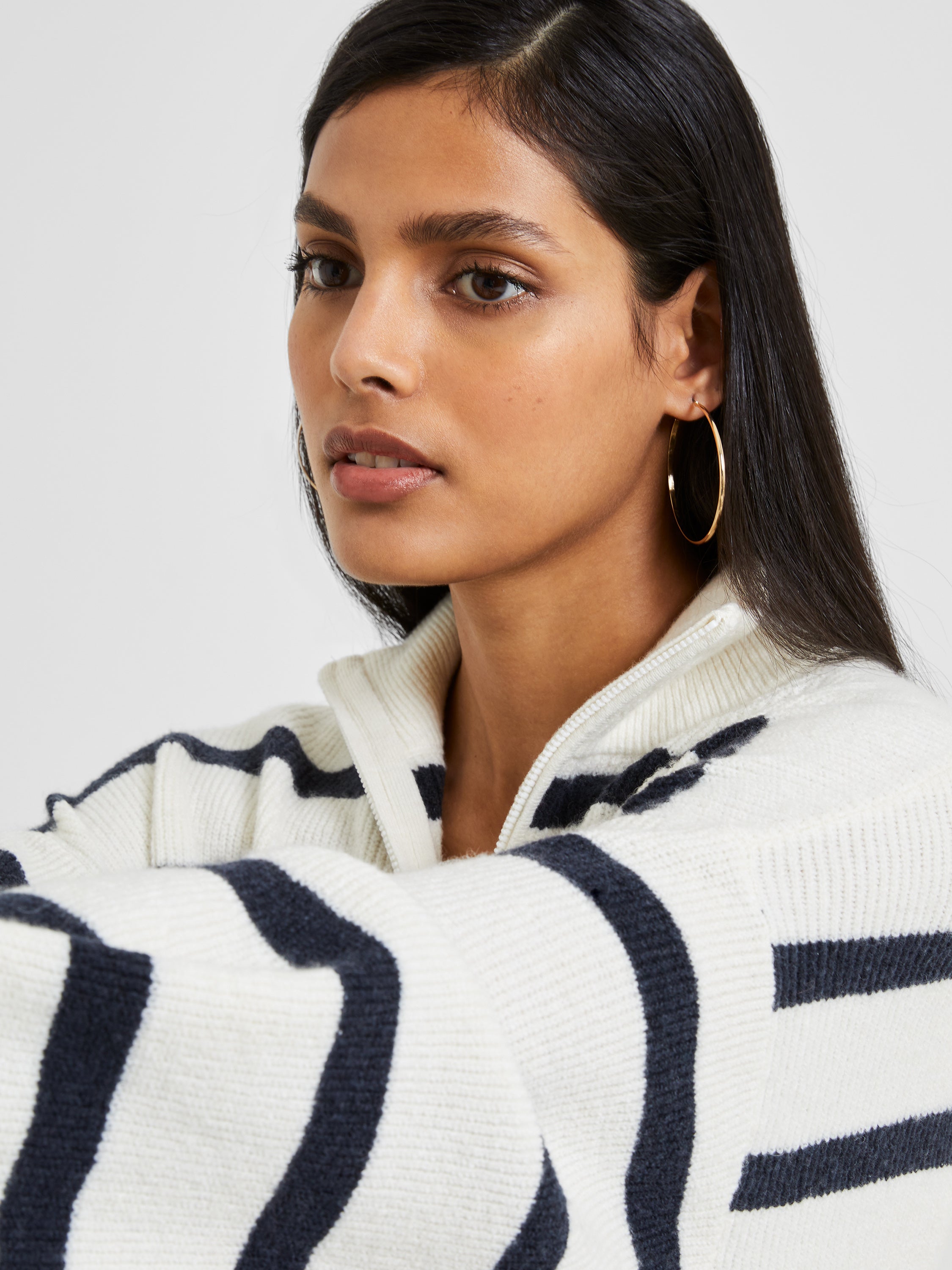 Vhari Recycled Stripe Half Zip Jumper Winter White/Marine | French ...