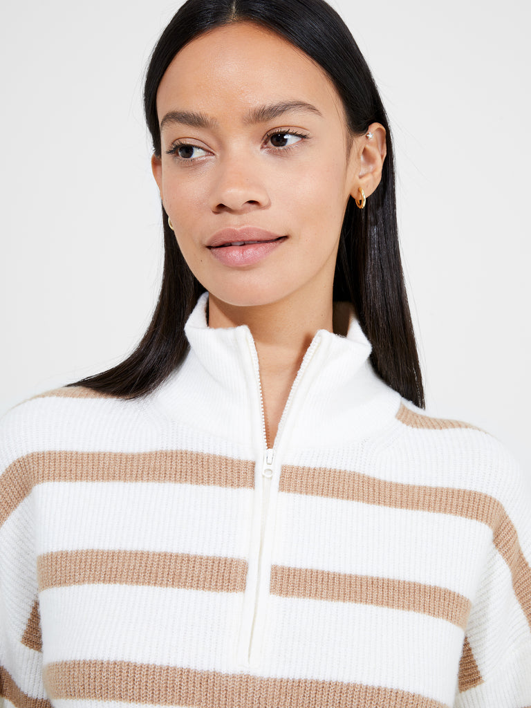 Vhari Recycled Knit Half Zip JumperJumper Winter White/Camel | French ...