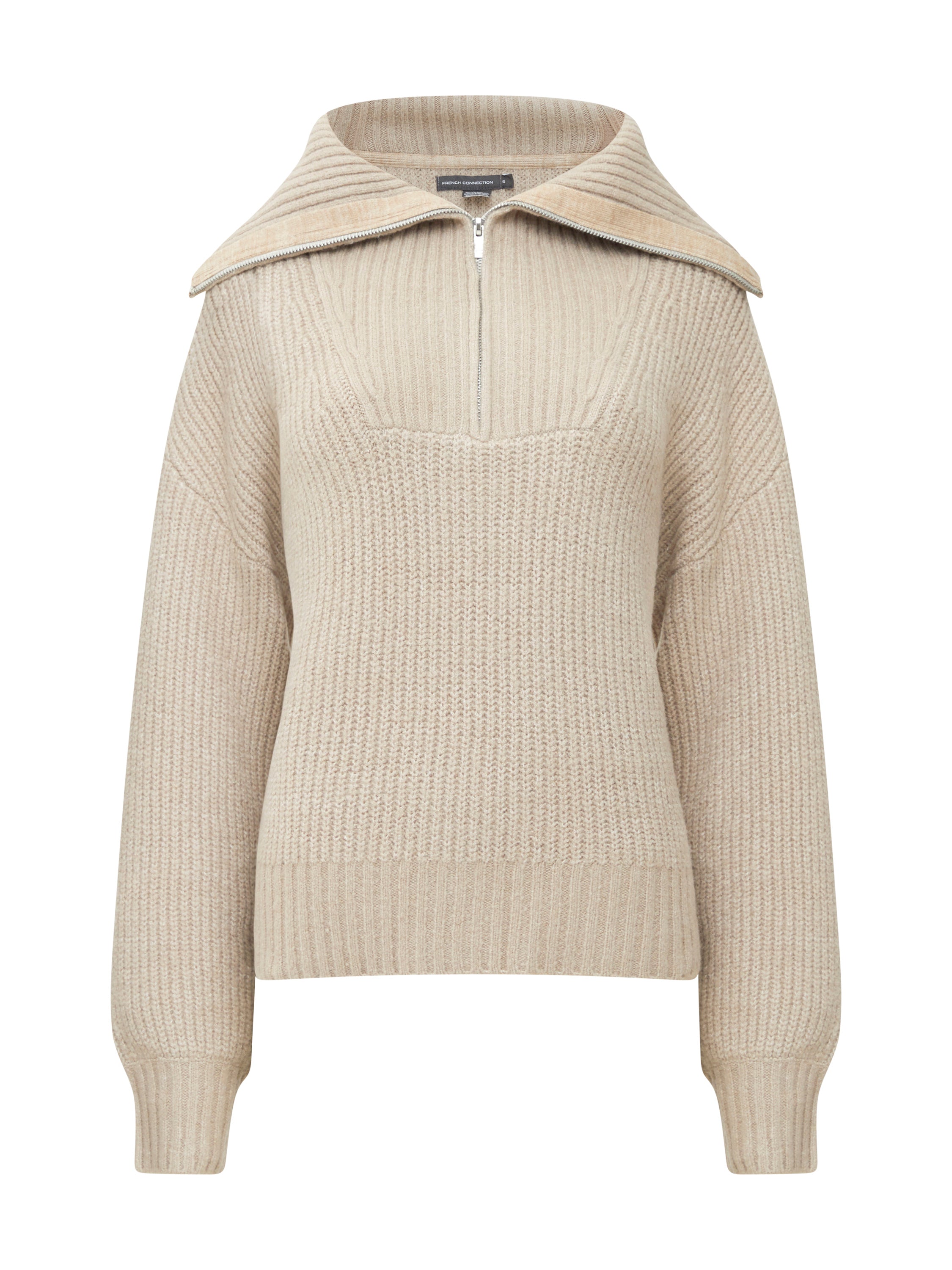 Mid Mix Rib Half Zip ESO Lgt Camel Mel | French Connection UK