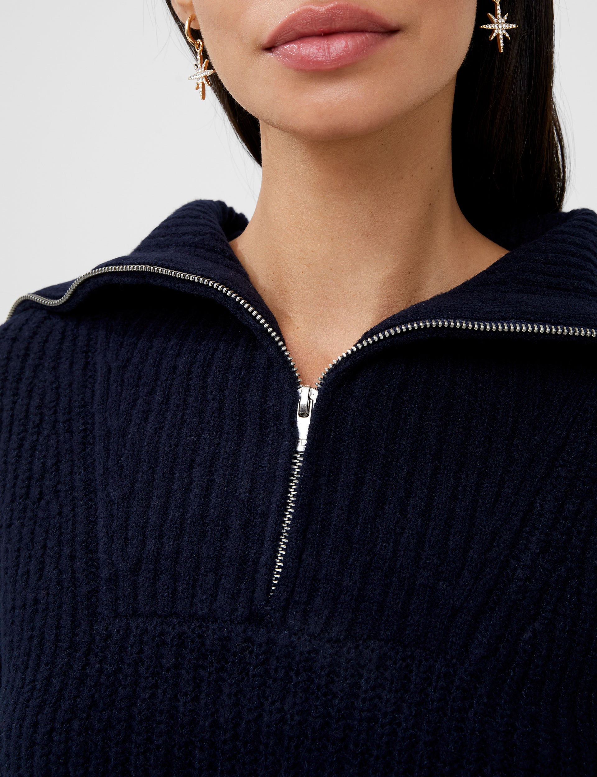 Mid Mix Rib Half Zip Jumper Dark Navy | French Connection UK