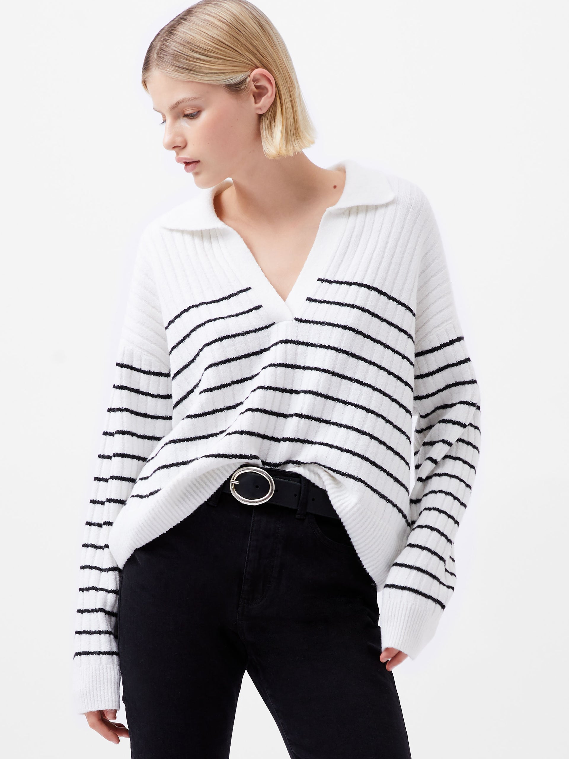 Vhari Recycled Collar Stripe Jumper Winter White/Black | French ...