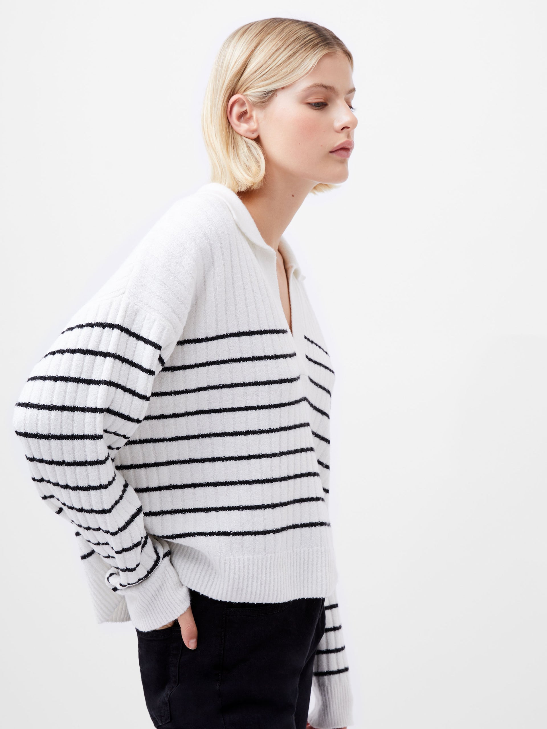 Vhari Recycled Collar Stripe Jumper Winter White/Black | French ...