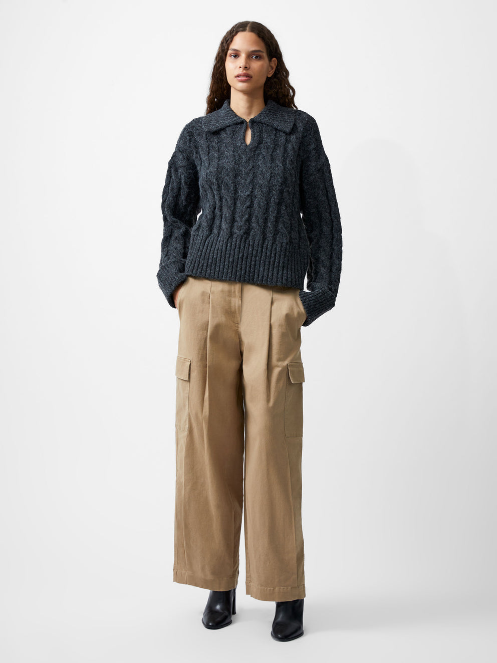 Kyla Sparkle Long Sleeve Jumper Charcoal Mel | French Connection UK