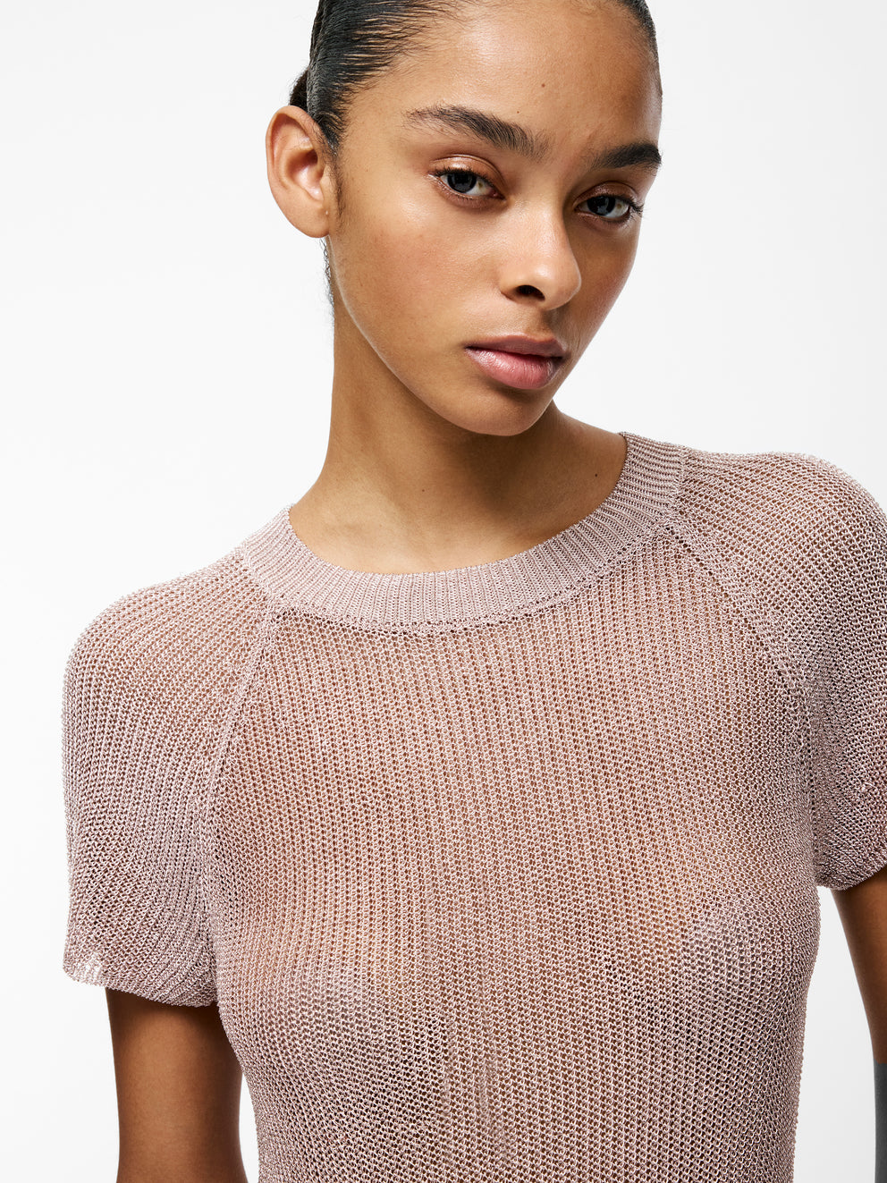 Jada Short Sleeve Bow Back Jumper Silver Blush Gold | French Connection UK