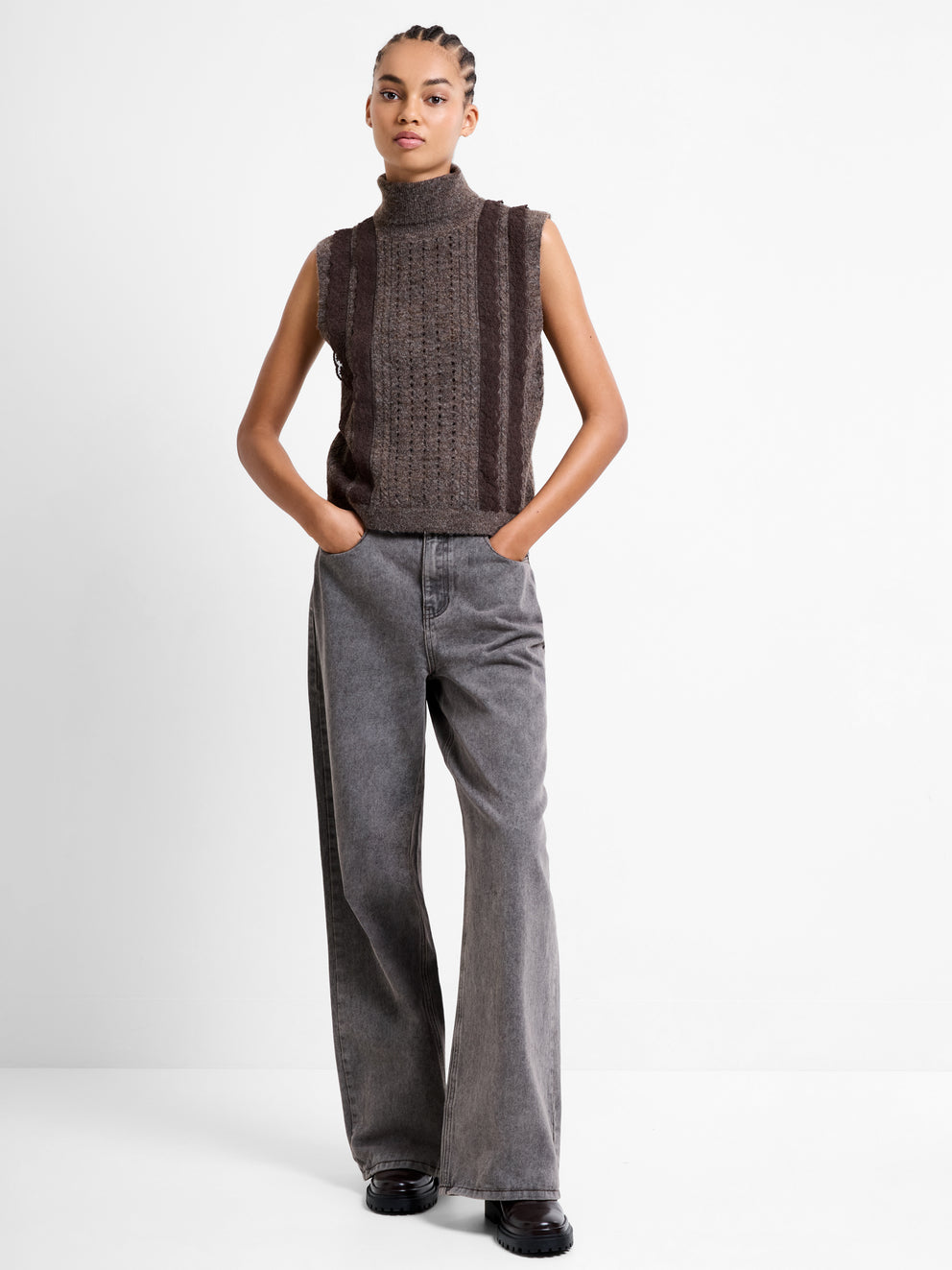 Kezia Recycled Lace Sleeveless Jumper Brown | French Connection UK