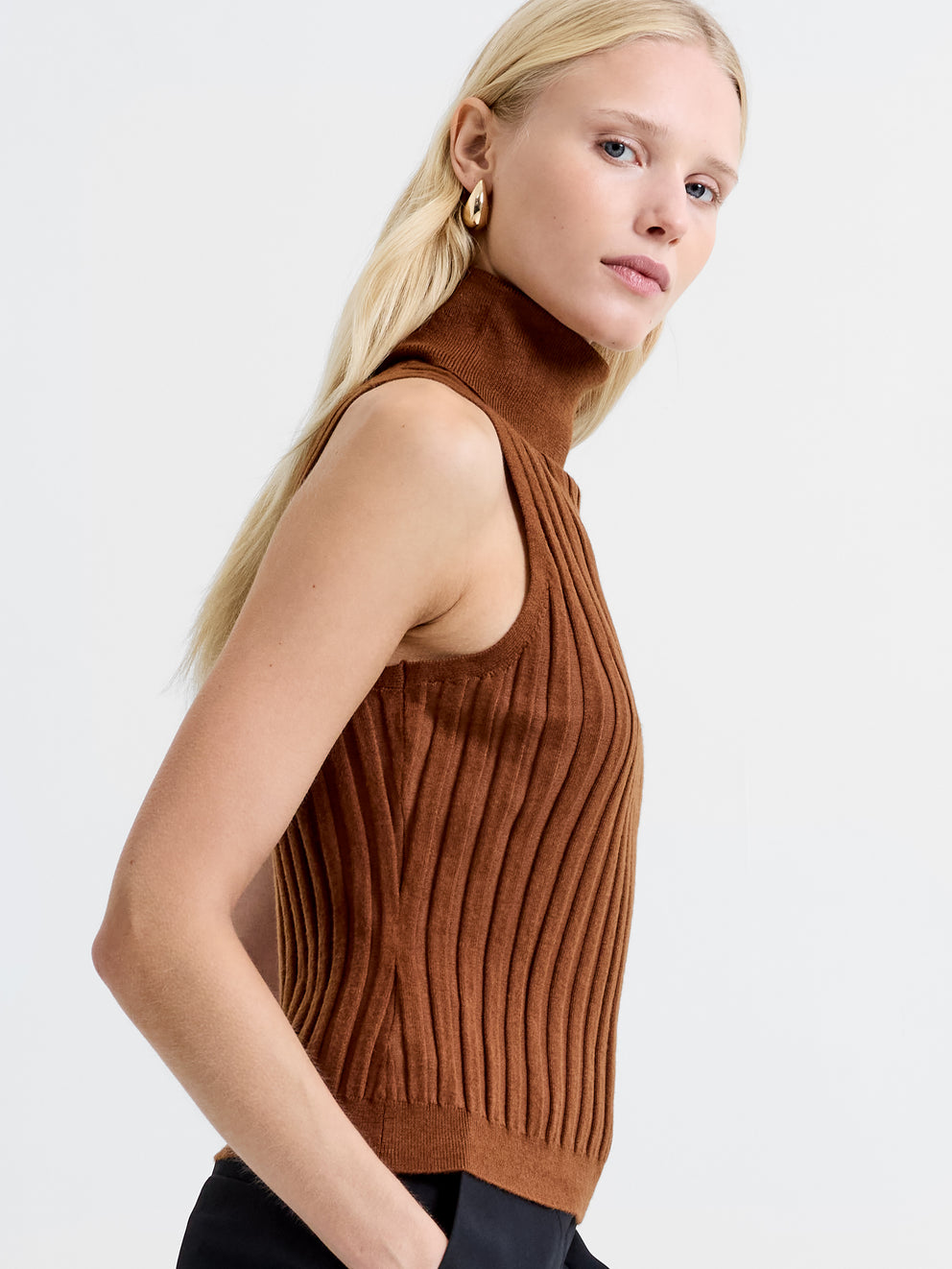 Turtleneck Knitted Tank Sweater Chocolate | French Connection UK