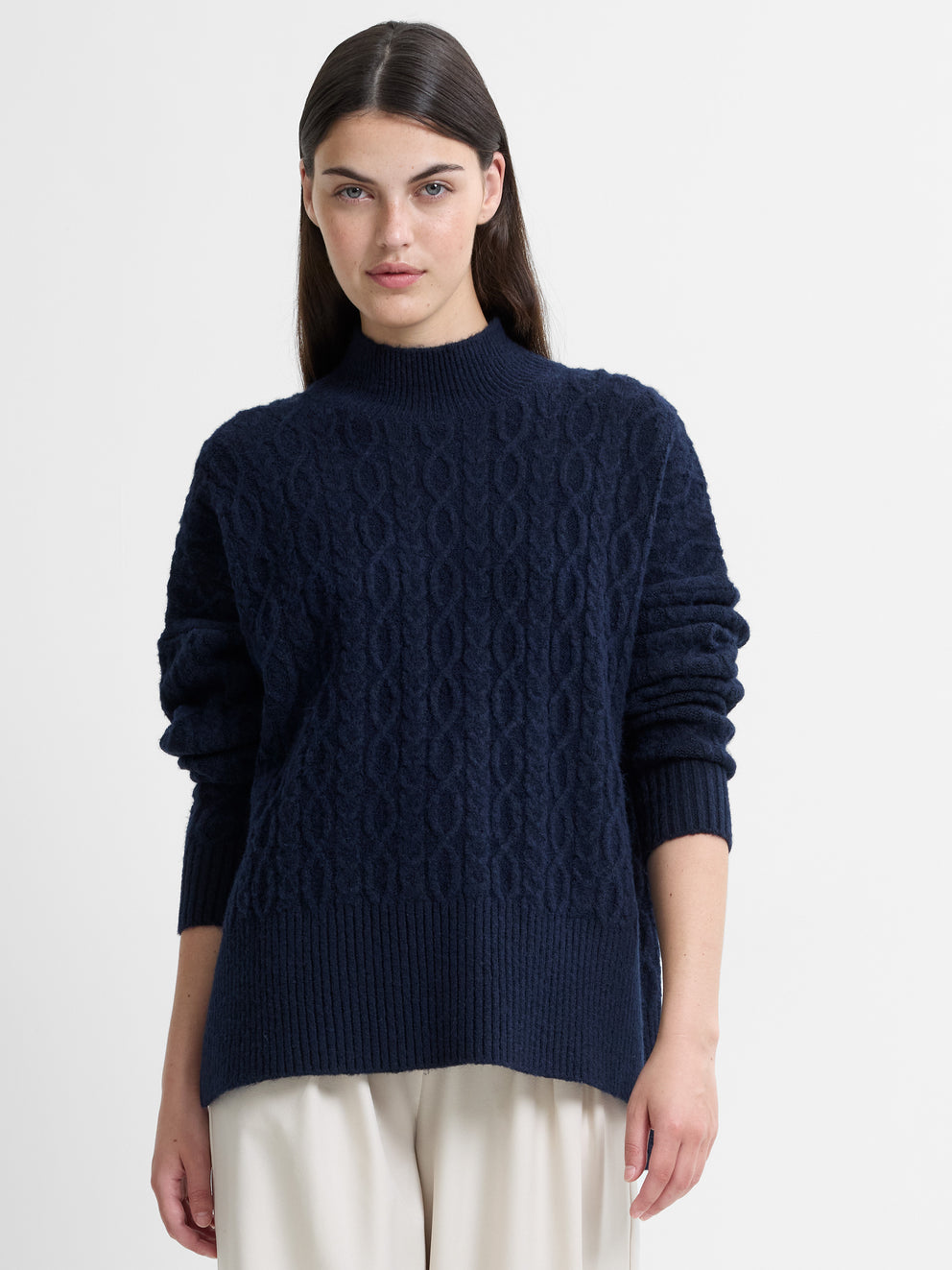 Tina Cable Knit Side Split Jumper Navy Blue | French Connection UK