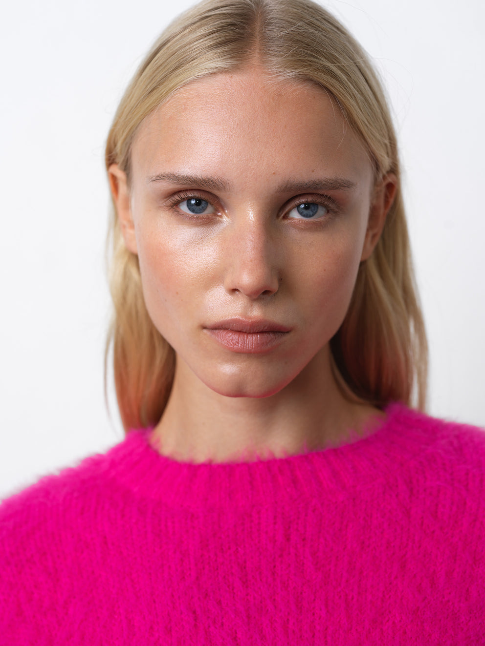 Lucile Mock Neck Fluffy Knit Jumper Fluro Pink | French Connection UK