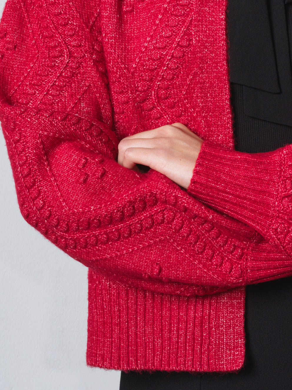 Kitty Recycled Bobble Bow Cardigan Lipstick Red/Black | French Connection UK