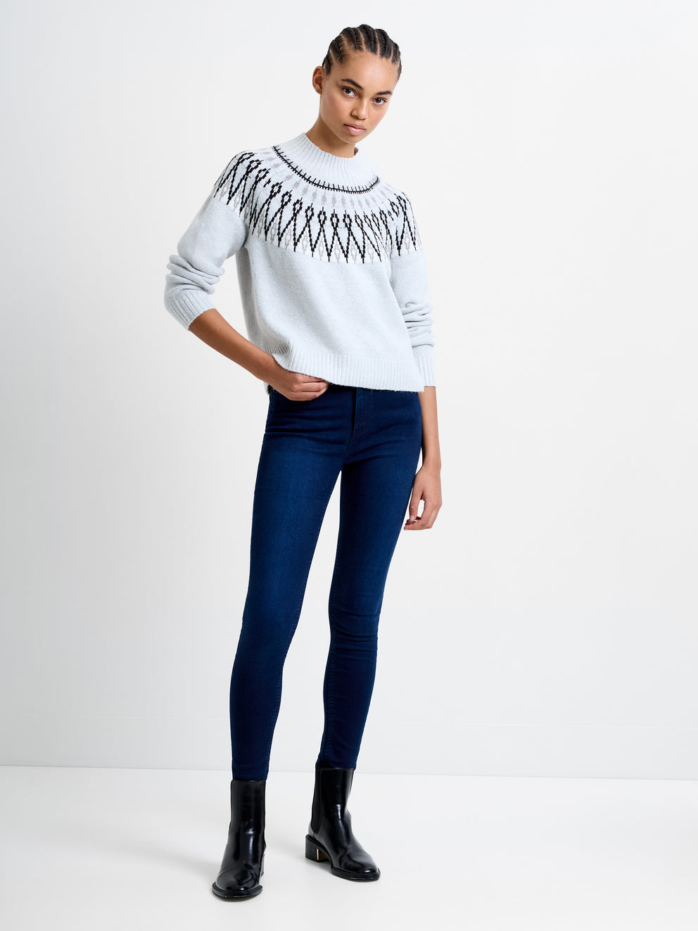 Modern Fairisle Jumper Light Grey Mel/Winter White | French Connection UK