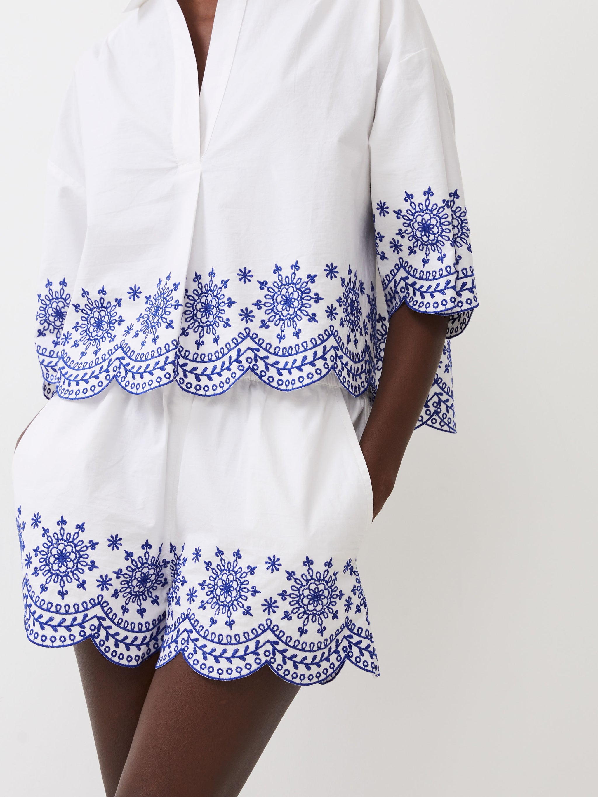 Alissa Cotton Embroidered Shorts Linen White | French Connection UK