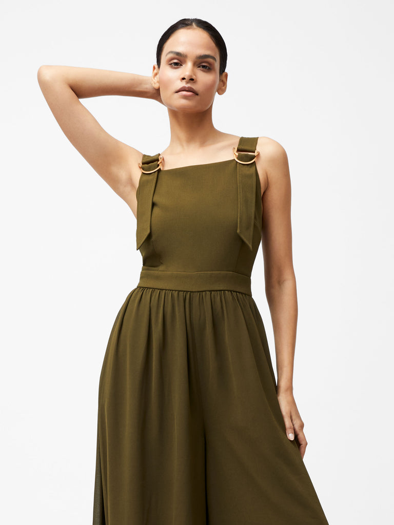 Azra Eden Mix Wide Leg Jumpsuit Khaki | French Connection UK