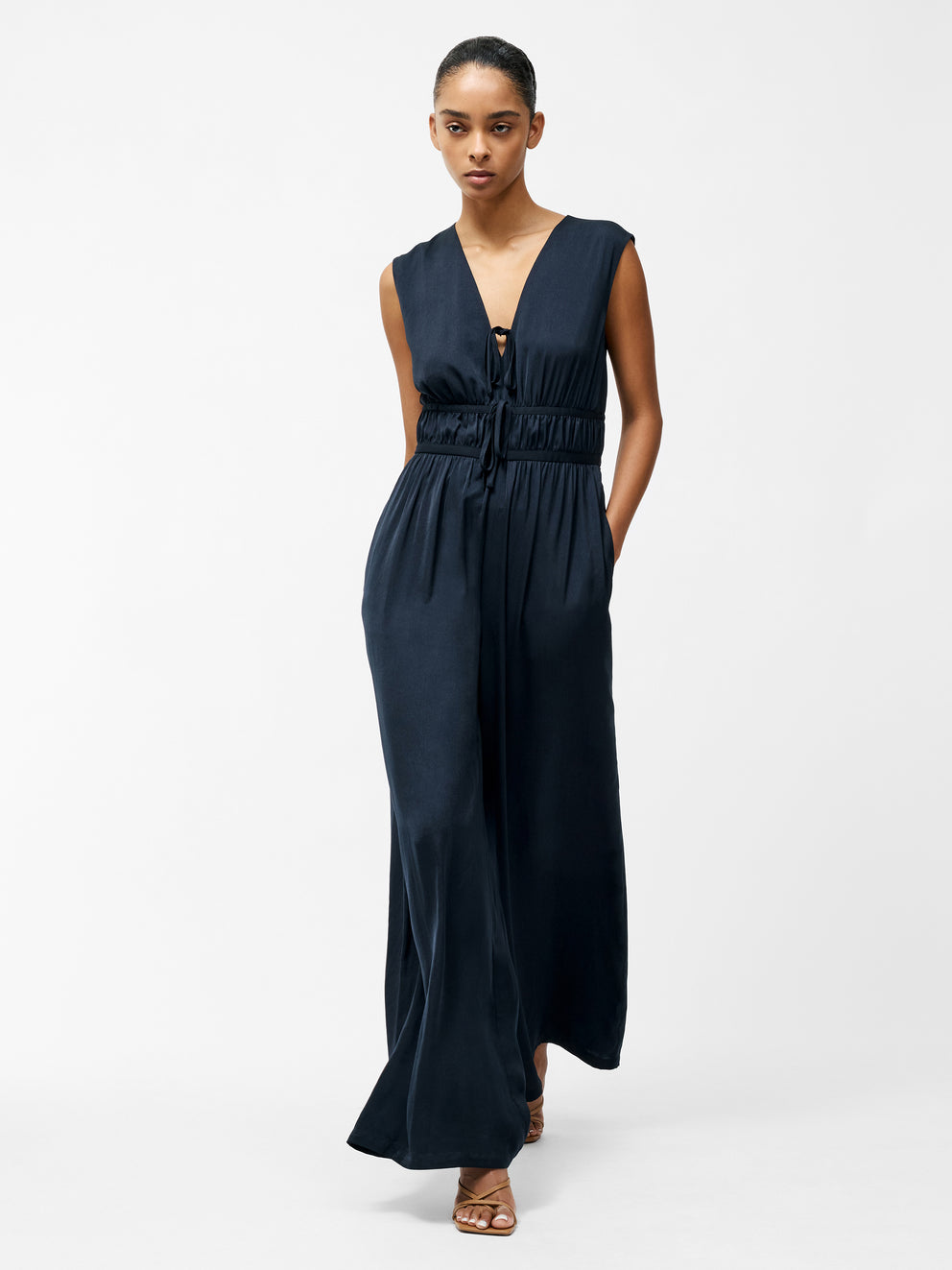 Damasco Air Flow Poly Jumpsuit Navy | French Connection UK
