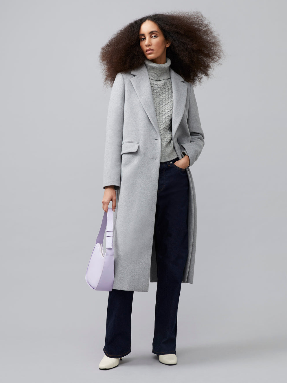 Fawn Felt Single Breasted Coat Light Grey Mel | French Connection UK