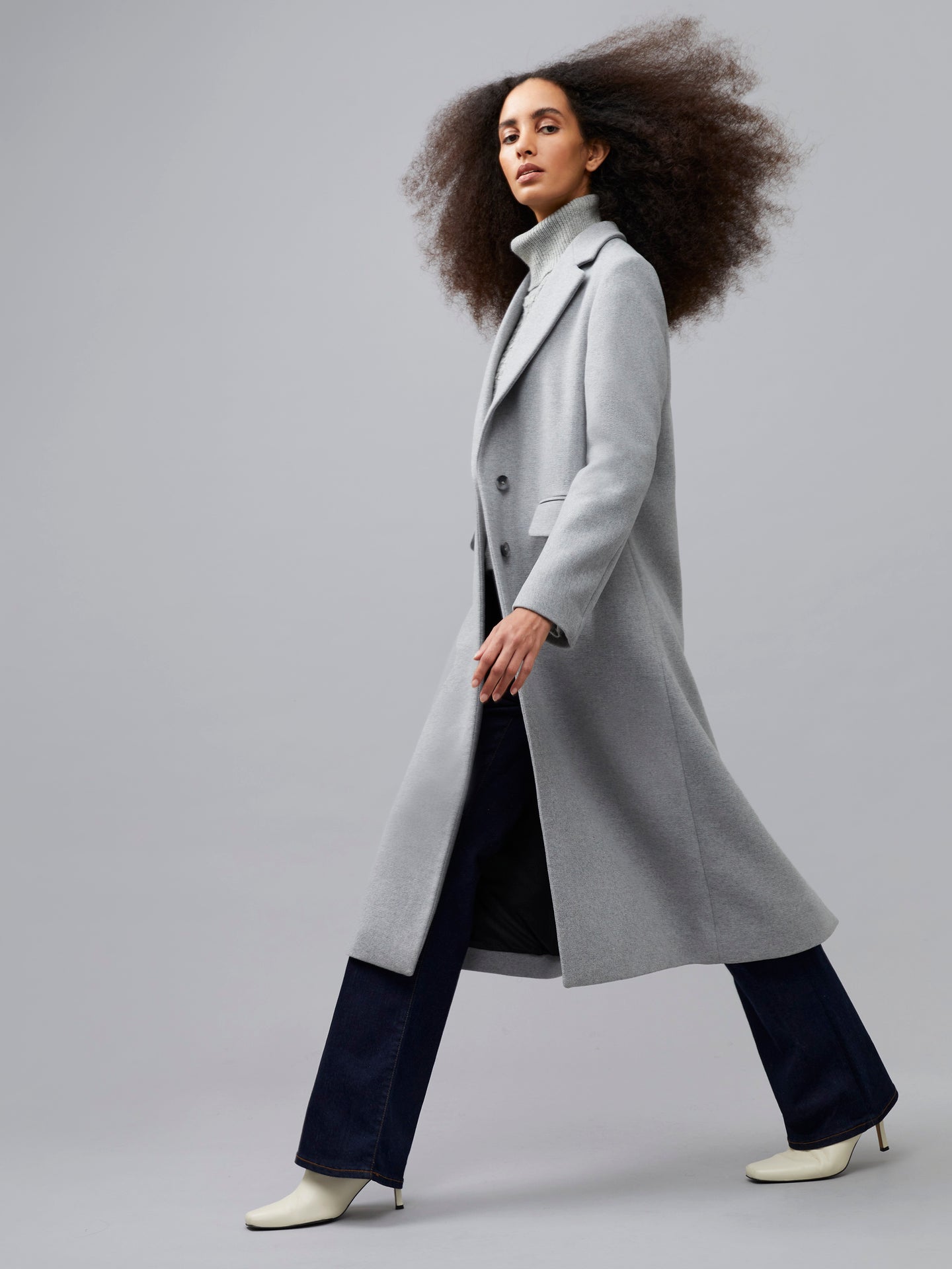 Fawn Felt Single Breasted Coat Light Grey Mel | French Connection UK