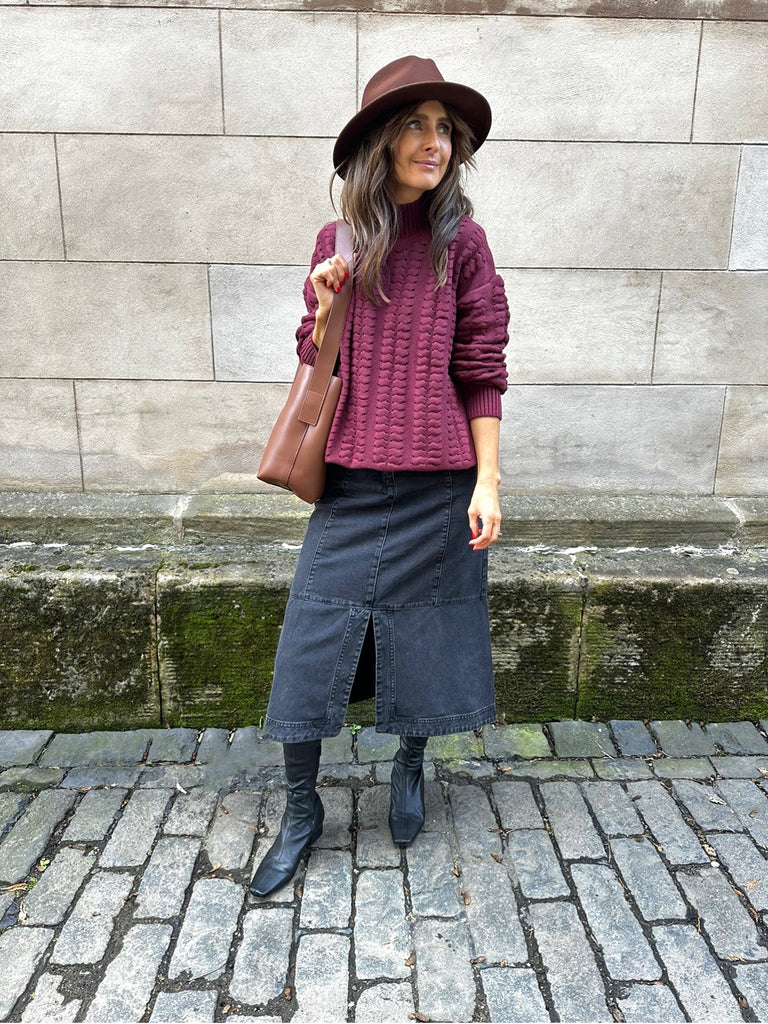 Jolee High Neck Cable Knit Jumper Chocolate Truffle | French Connection UK