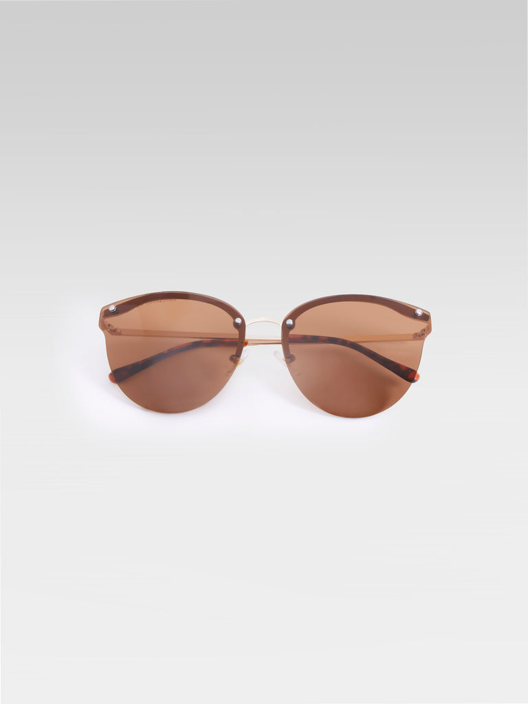 Metal Cat Eye Rimless Sunglasses Tan | French Connection UK