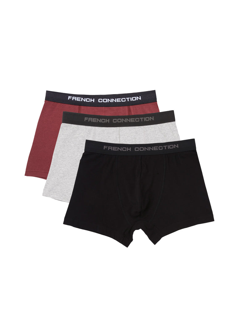 3 Pack French Connection Boxers Burgundy/Black/Grey | French Connection UK
