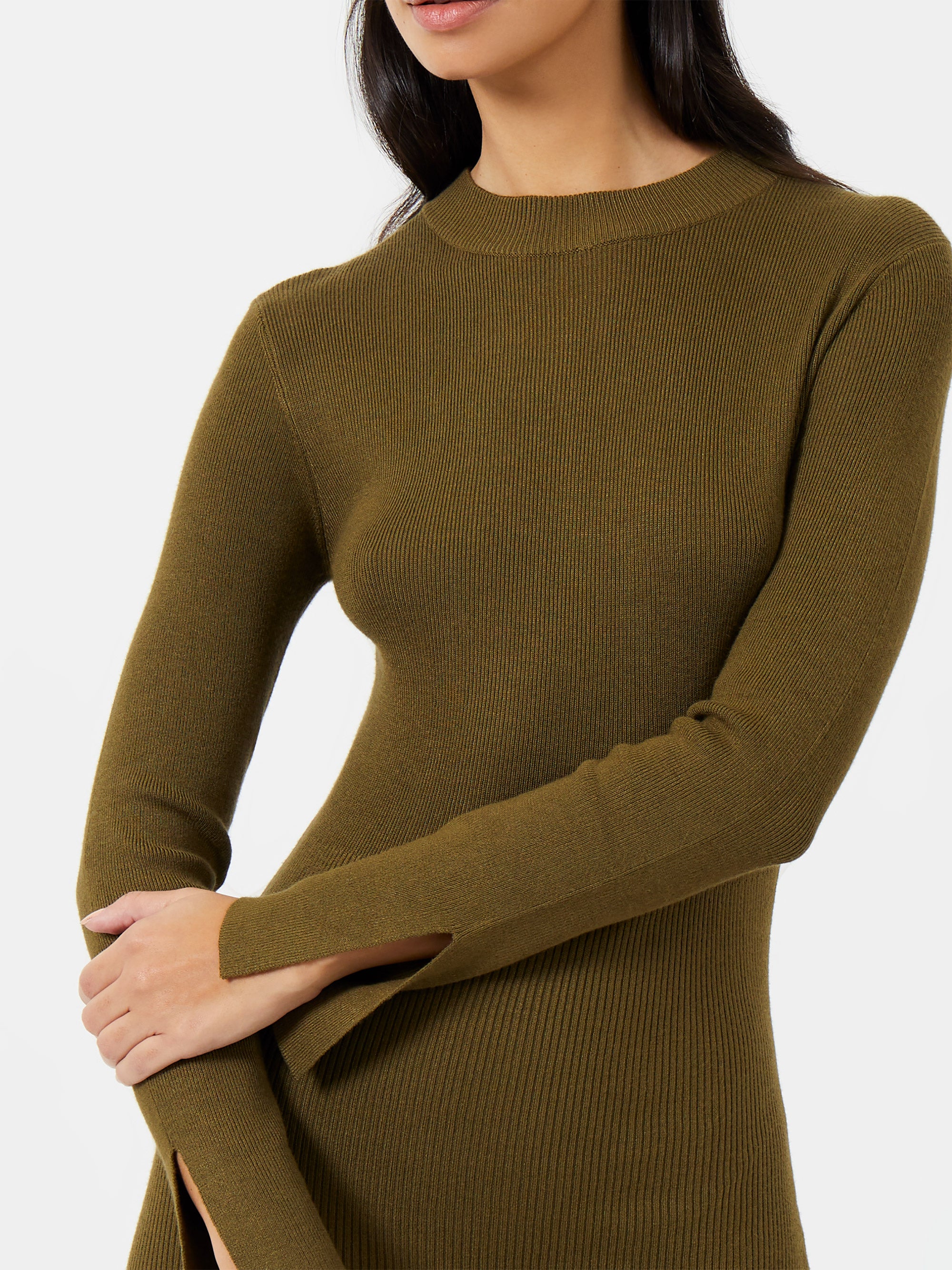 Turtle Rib Dress Mid Khaki | French Connection UK