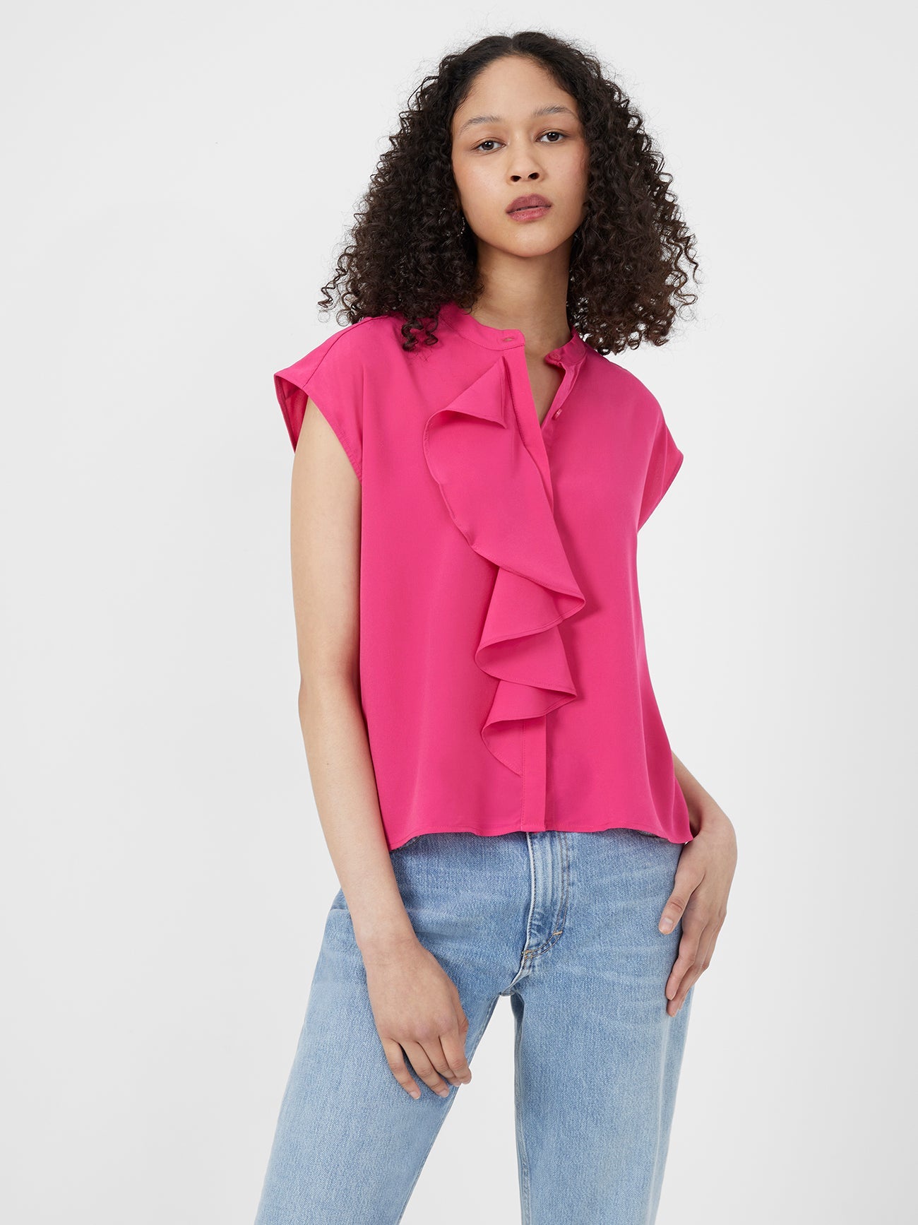 Crepe Light Cropped Ruffle Blouse | French Connection UK