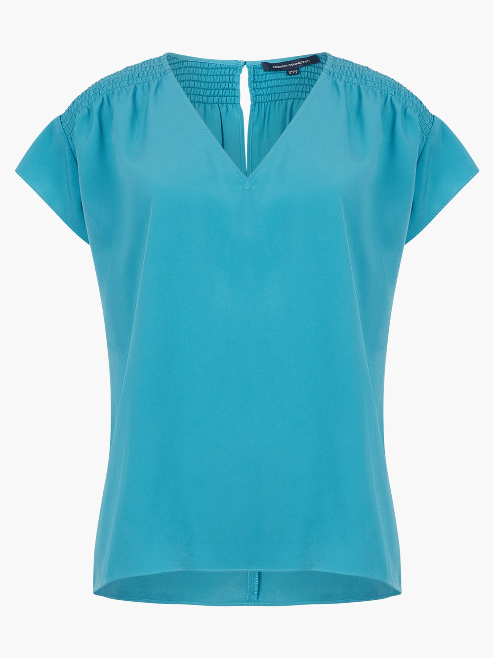 Crepe Light Smocked Shoulder V-Neck Top Mosaic Blue | French Connection UK