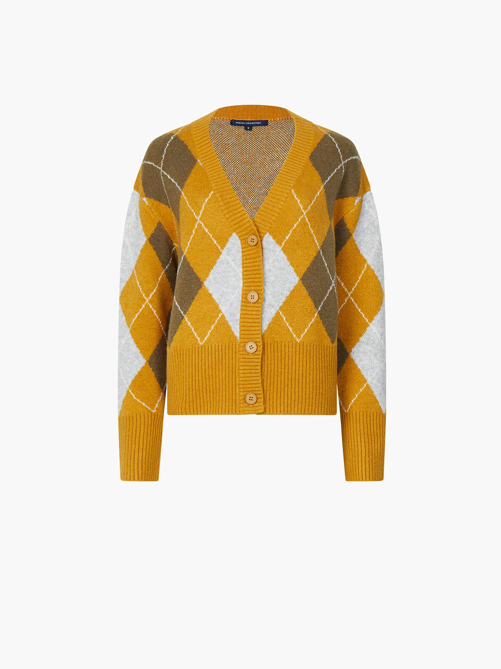 Lilija Babysoft Argyle Cardigan Gold/Grey Mel/Beech | French Connection UK