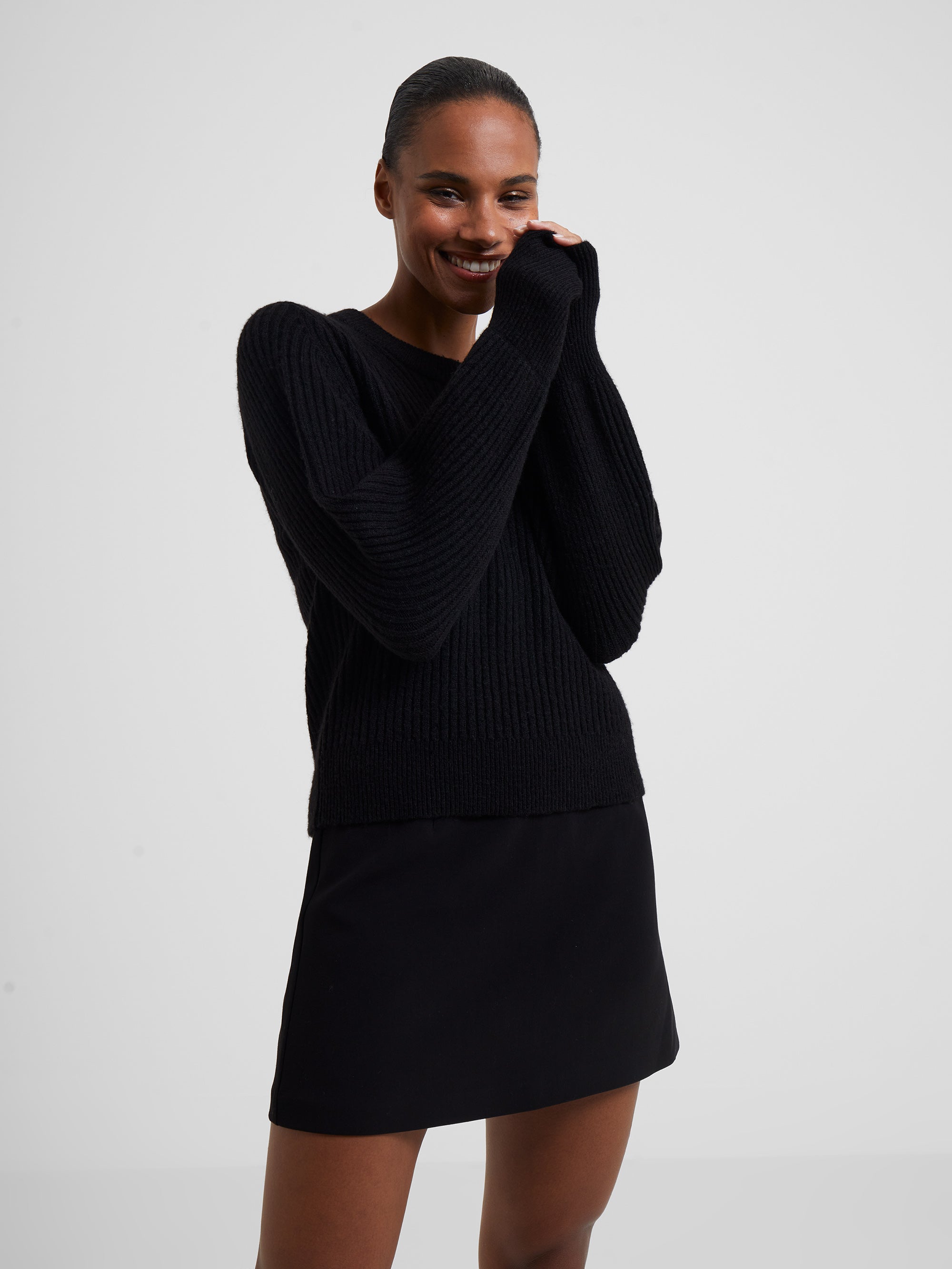 Vhari Knit Rib Crew Neck Sweater Black | French Connection UK